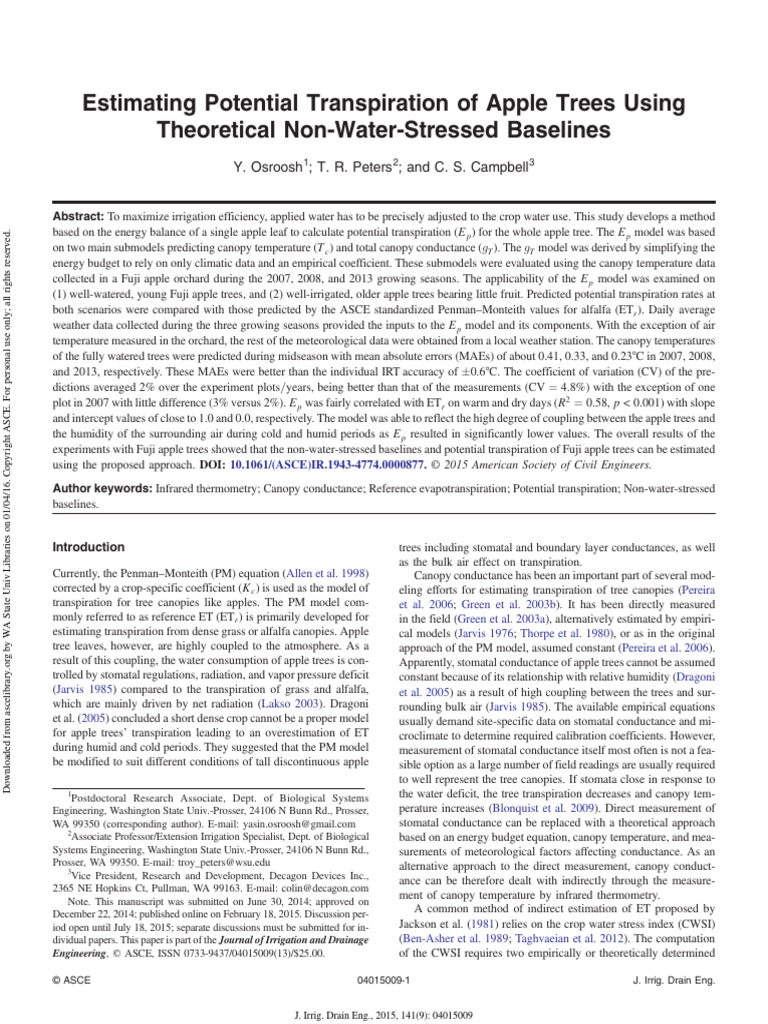 Estimating Potential Transpiration of Apple Trees Using Theoretical Non ... Estimating Potential Transpiration of Apple Trees Using Theoretical Non ...