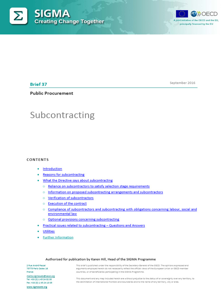 Public Procurement Policy Brief 37 200117 | PDF | Subcontractor | Employment
