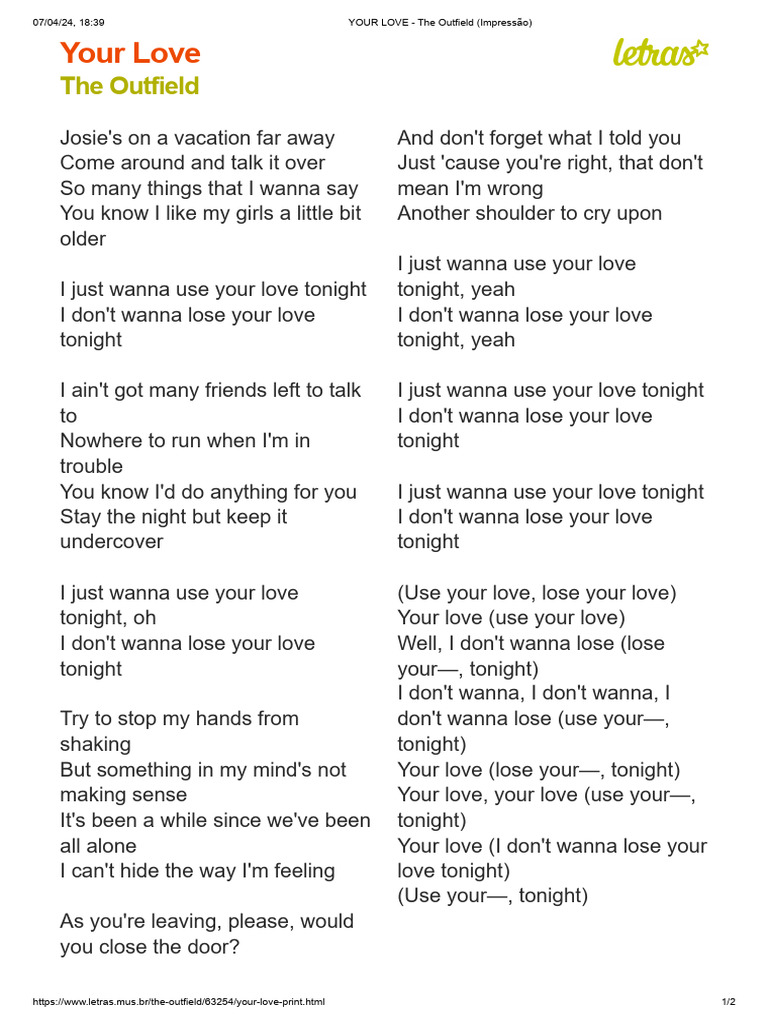 YOUR LOVE - The Outfield (Impressão) | PDF