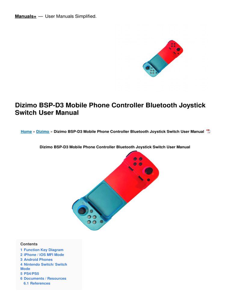 BSP d3 Mobile Phone Controller Bluetooth Joystick Switch Manual | PDF