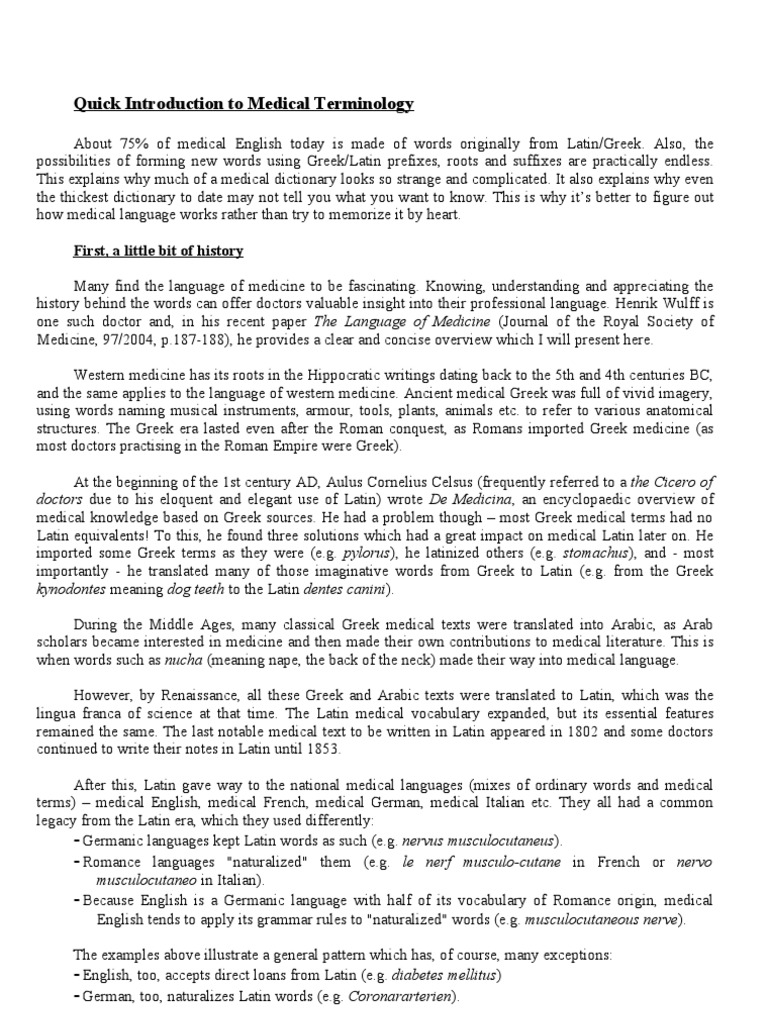 Quick Introduction To Medical Terminology From Greek and Latin (Part 1 ...