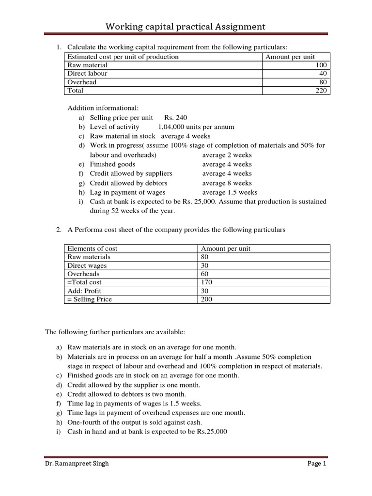 Working Capital Assignment | PDF | Credit | Finance & Money Management