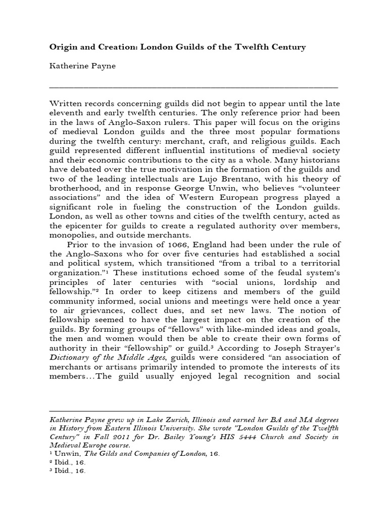 Origin and Creation: London Guilds of The Twelfth Century Katherine ...