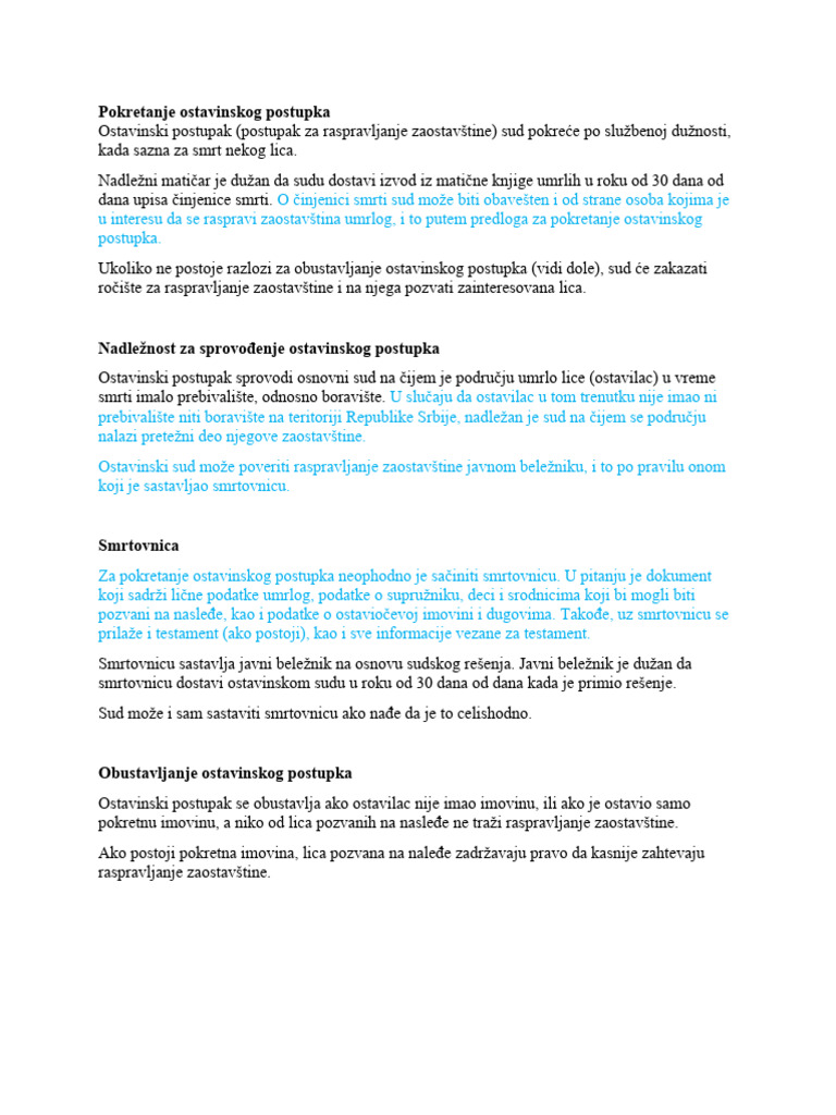 Postupak Ostavinske Rasprave | PDF