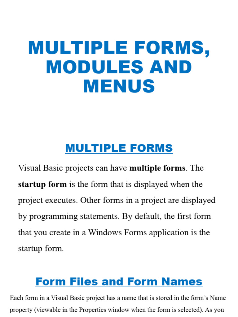 Multiple Forms, Modules and Menus (Week Eight) | PDF | Class (Computer Programming) | Software ...