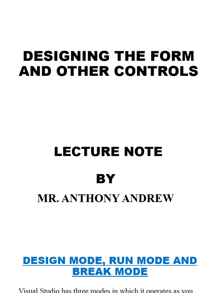 Designing The Form and Other Controls (Week Three) | PDF | Window ...