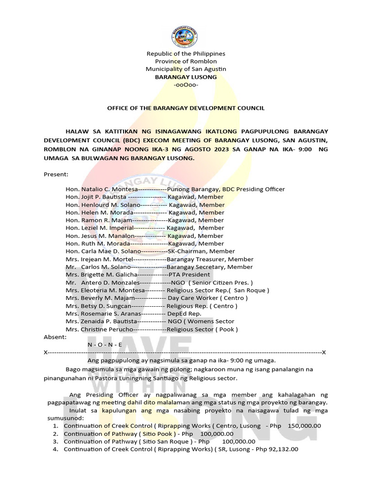 3RD BDC Execom Meeting | PDF