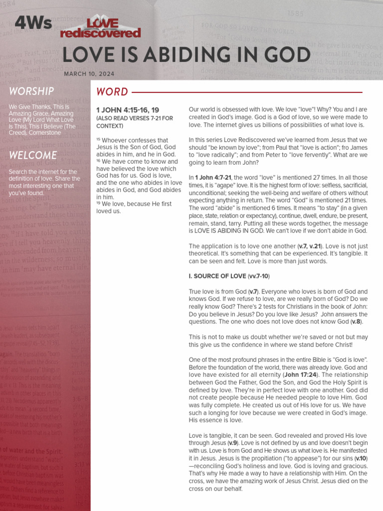 Love is Abiding in God: Insights from 1 John | PDF | Jesus | Love