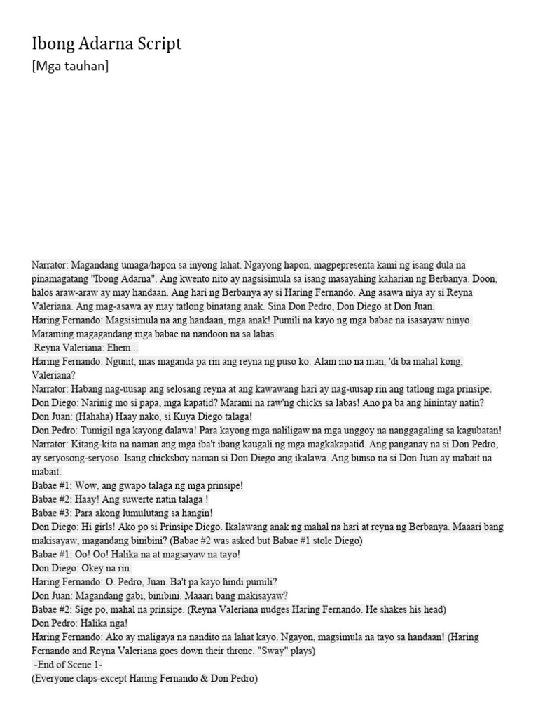 Ibong Adarna Script | PDF