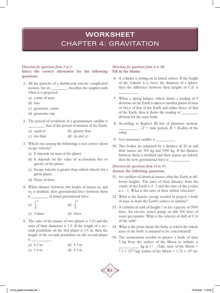 Gravitational Concepts and Problems Worksheet | PDF | Orbit | Mass