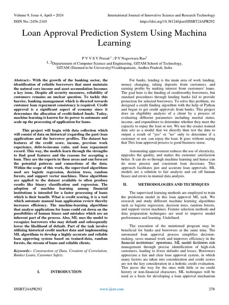 Loan Approval Prediction System Using Machina Learning | PDF | Machine Learning | Statistical ...