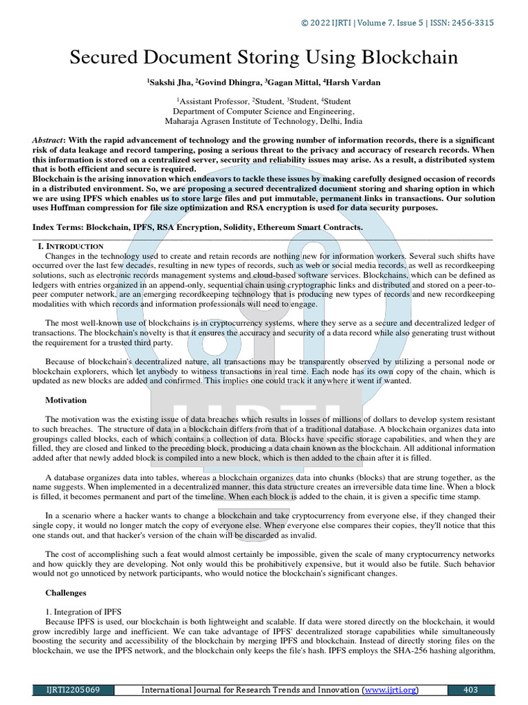 Secured Document Storing Using Blockchain | PDF | Cryptography | Key (Cryptography)