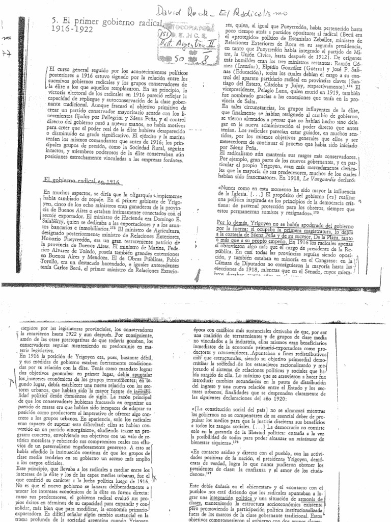 El Primer Gobierno Radical - David Rock | PDF