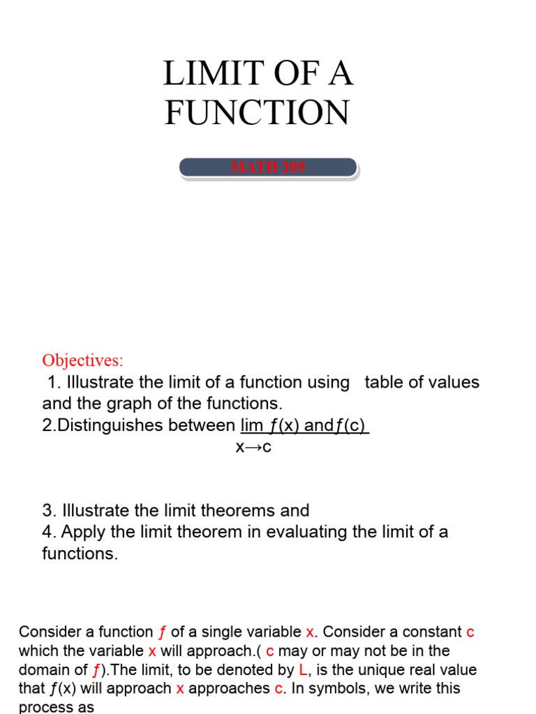 Limit of a Function | PDF | Function (Mathematics) | Arithmetic