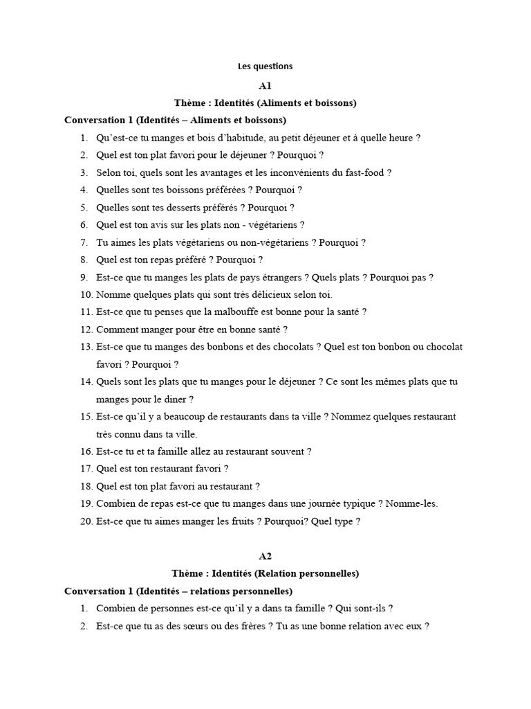 French Ab Initio Ibdp Question Bank | PDF | Repas | Média (Communication)