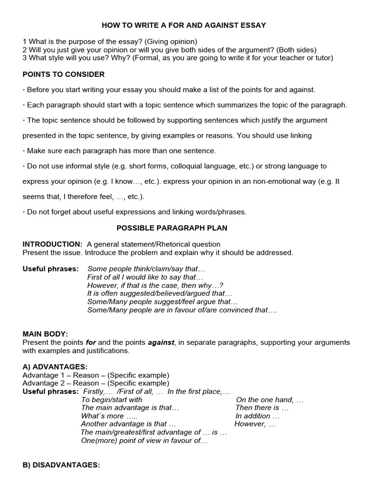 HOW TO WRITE A FOR AND AGAINST ESSAY | PDF | Argument | Essays