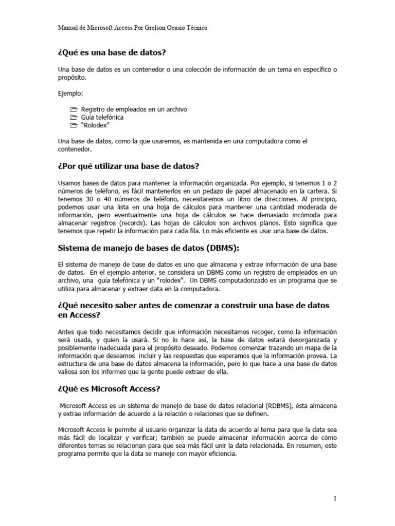 Manual MSACCESS | PDF | Bases de datos | Base de datos relacional