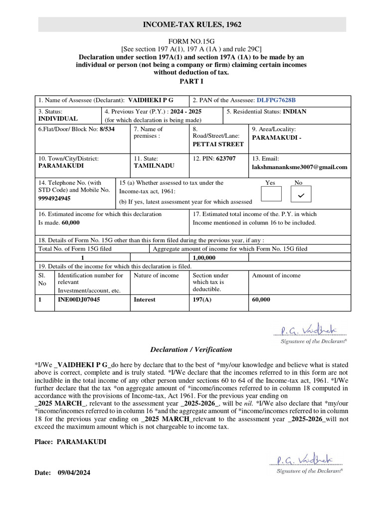 Form 15G 3 | PDF | Income Tax | Personal Finance