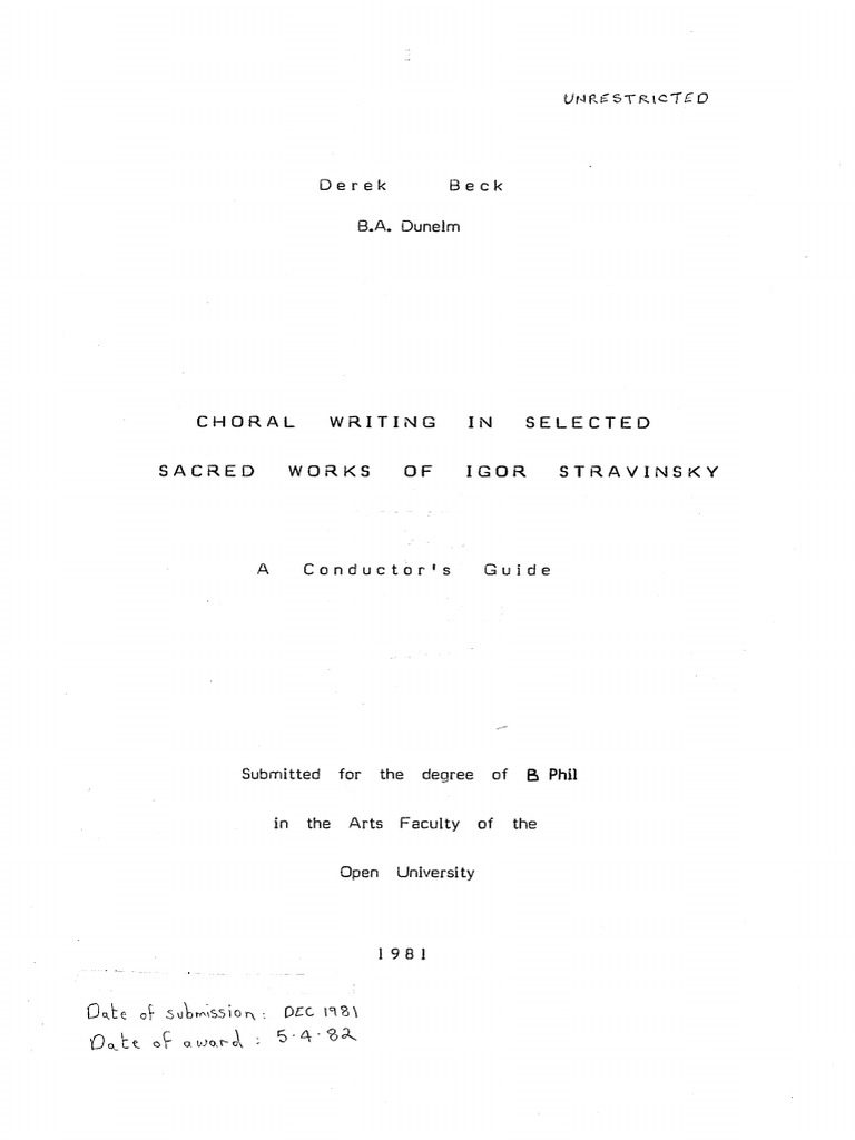 Choral Writing in Selected Sacred Works | PDF | Choir | Gregorian Chant