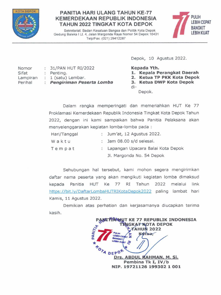 Surat Lomba Pdf