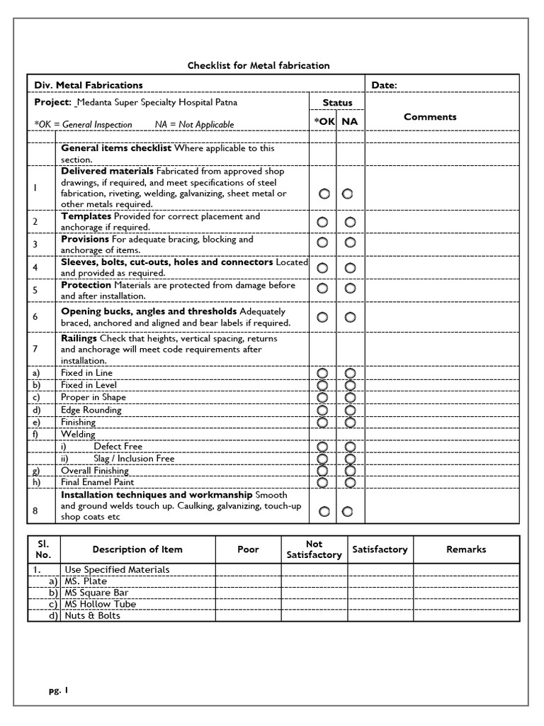 CHECKLIST I MS FABRICATION | PDF