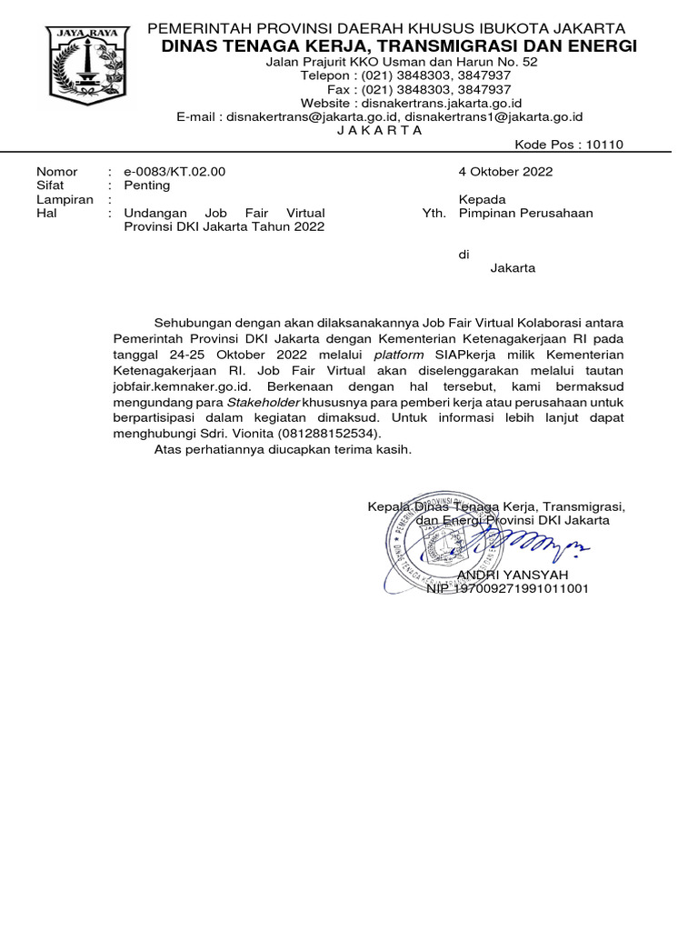 SURAT UNDANGAN PERUSAHAAN JOB FAIR | PDF