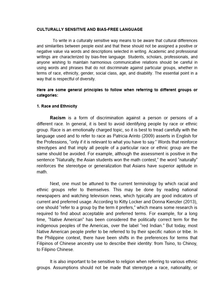 CULTURALLY SENSITIVE AND BIAS | PDF | Disability | Gender