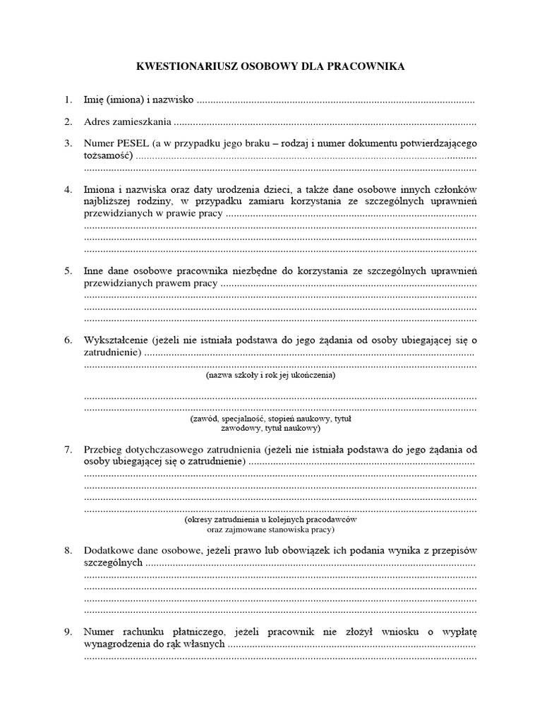 kwestionariusz osobowy | PDF