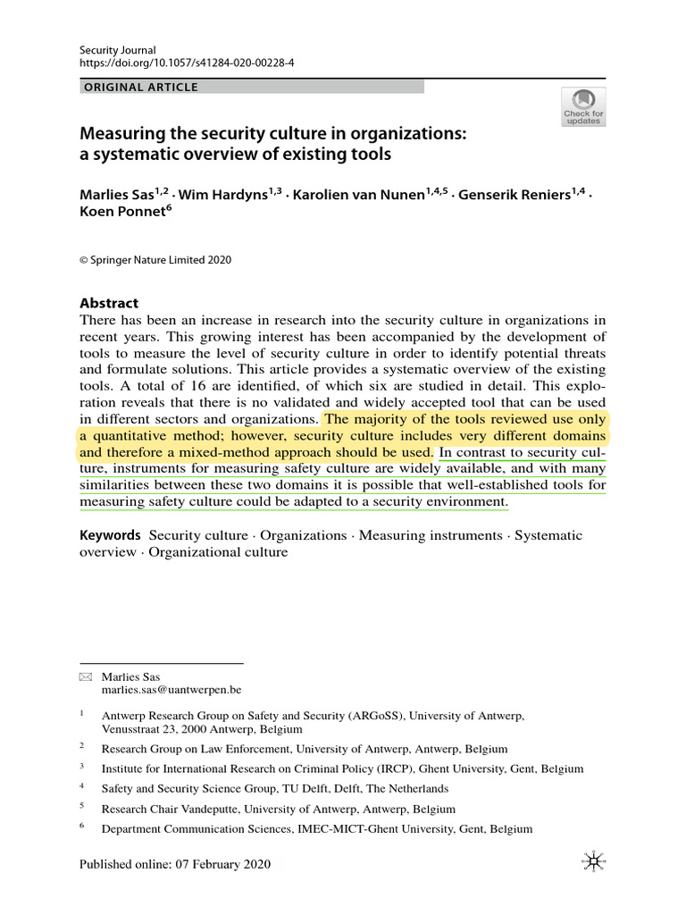 Overview of Security Culture Measurement Tools | PDF | Methodology ...