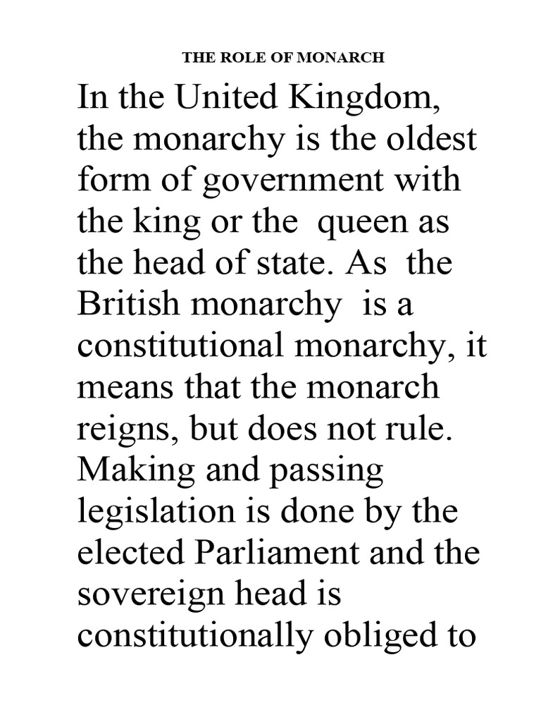 The Role of Monarch | PDF | Monarchy Of The United Kingdom | Monarch