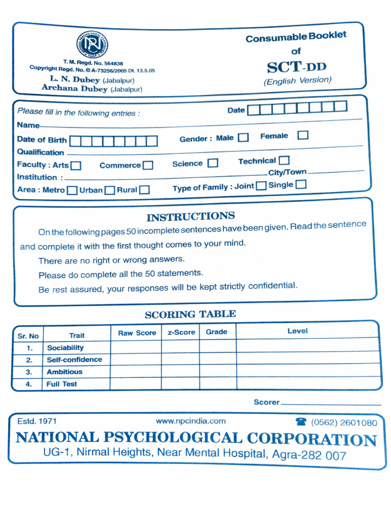 Projective Techniques (Sentence Completion Test ( | PDF | Cognition ...