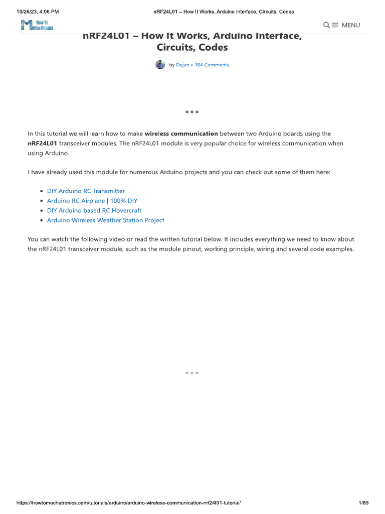 nRF24L01 – How It Works, Arduino Interface, Circuits, Codes | PDF nRF24L01 – How It Works, Arduino Interface, Circuits, Codes | PDF