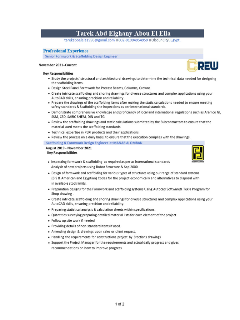 Tarek CV | PDF | Autodesk | Scaffolding