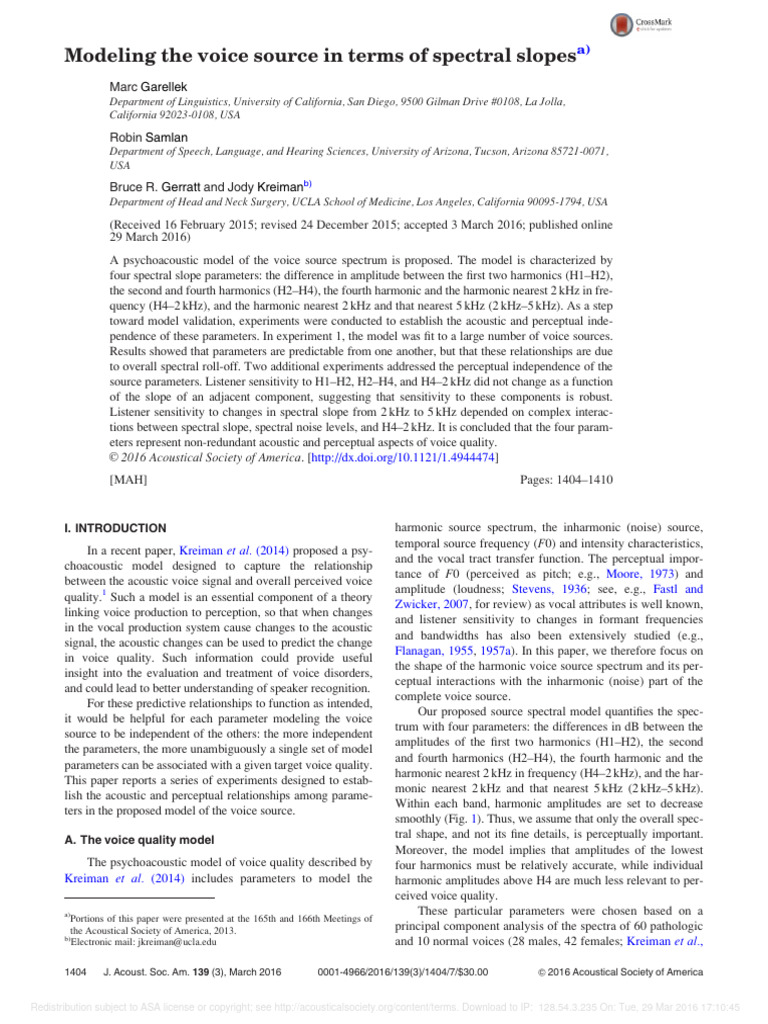 Modeling The Voice Source in Terms of Spectral Slopes | PDF | Spectral ...