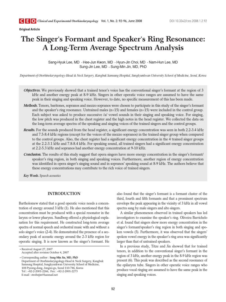 The Singers Formant And Speakers Ring Resonance A Long Term Average Spectrum Analysis Pdf