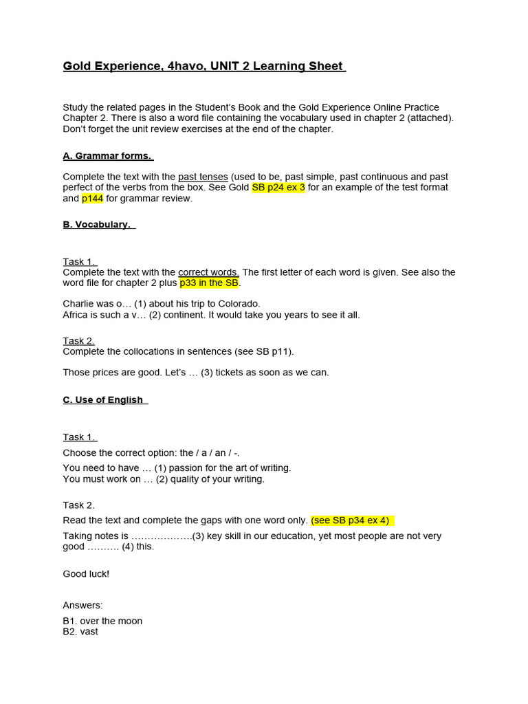 Learning sheet unit 2 | PDF Learning sheet unit 2 | PDF