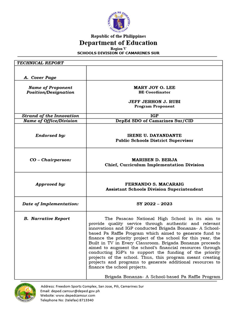 Project Bonanza Terminal Report | PDF | Teachers | Educational Technology