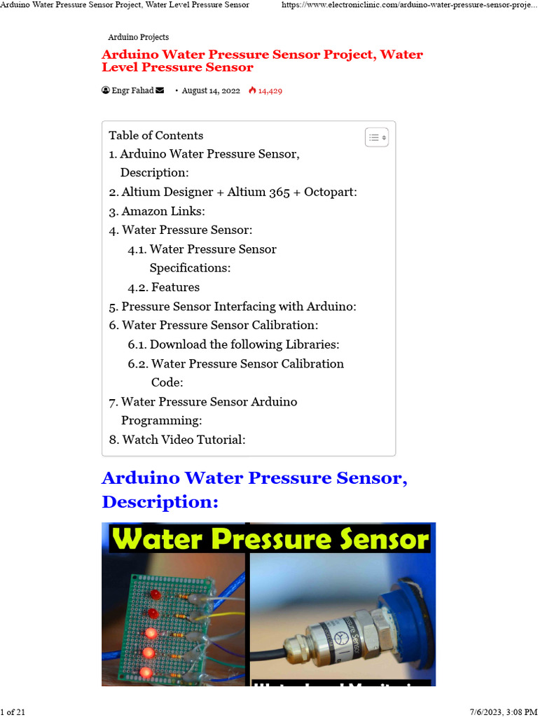 Arduino Water Pressure Sensor Guide | PDF | Pressure Measurement | Sensor