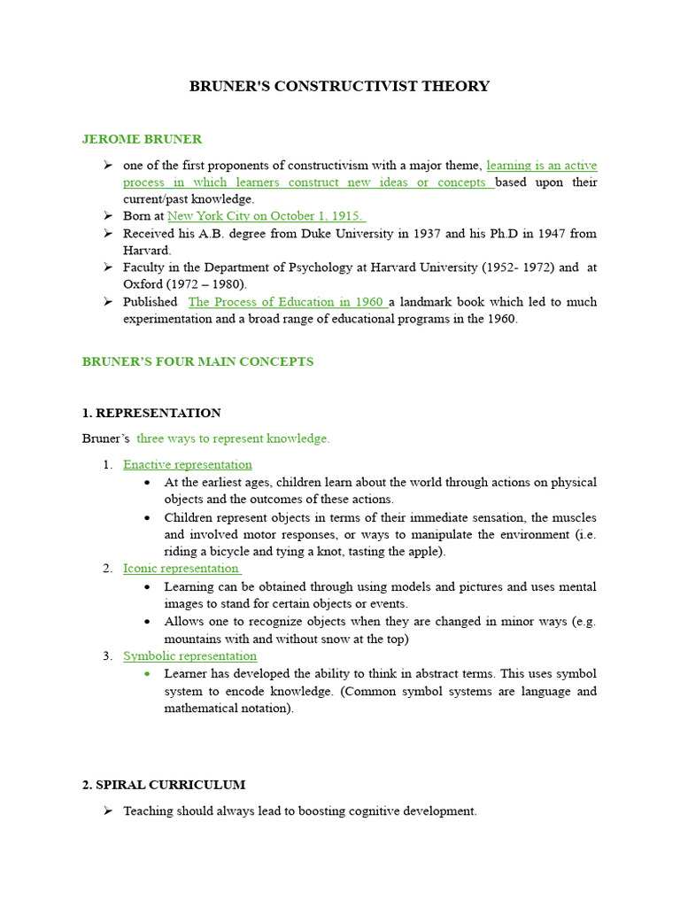 Module 13 Bruner's Constructivist Theory | PDF | Learning | Constructivism (Philosophy Of Education)