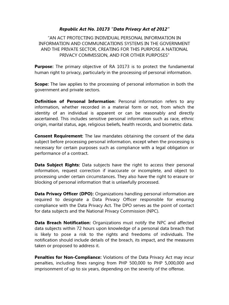 Data Privacy Act of 2012 Overview | PDF | Privacy | Information Privacy