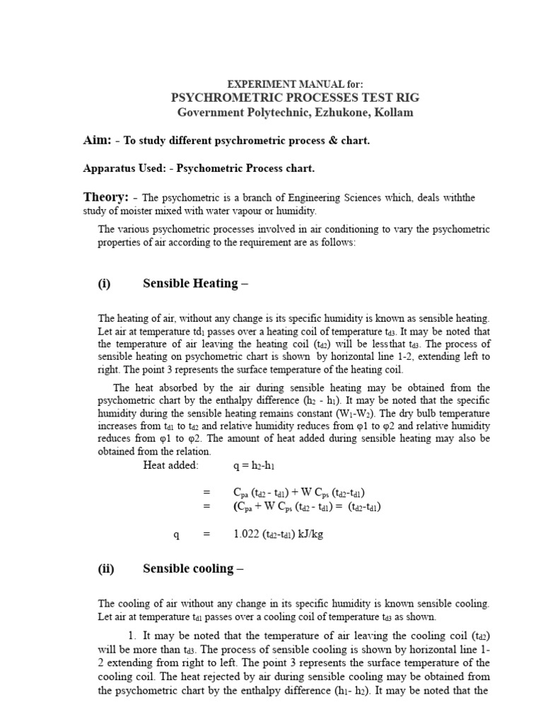 Experiment Manual - Psychrometric Test rig | PDF | Humidity ...