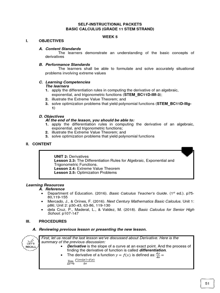 Qa Basic Calculus Quarter 3 Week 5 Final Pdf Mathematical Optimization Derivative