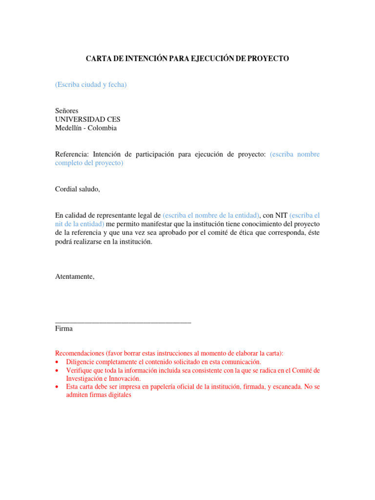 MODELO CARTA DE INTENCIÓN. | PDF