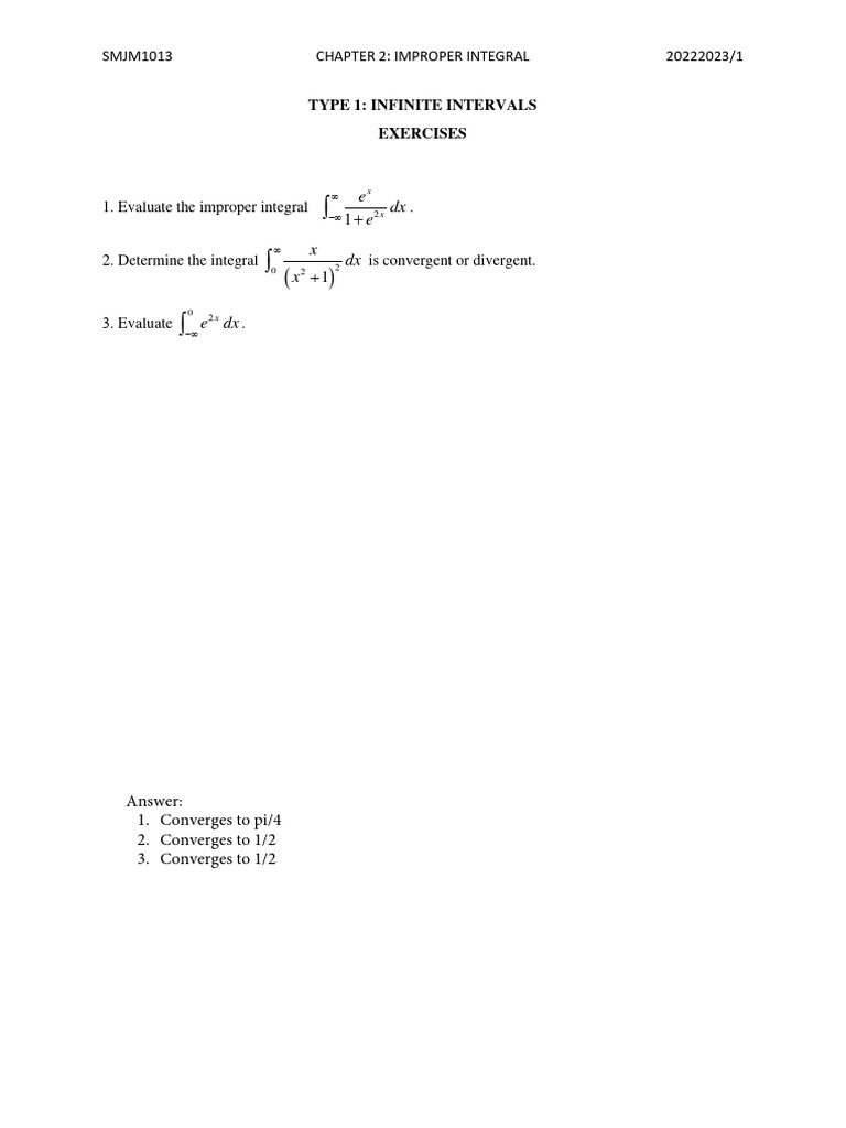 Exercises Type 1 Infinite Intervals | PDF