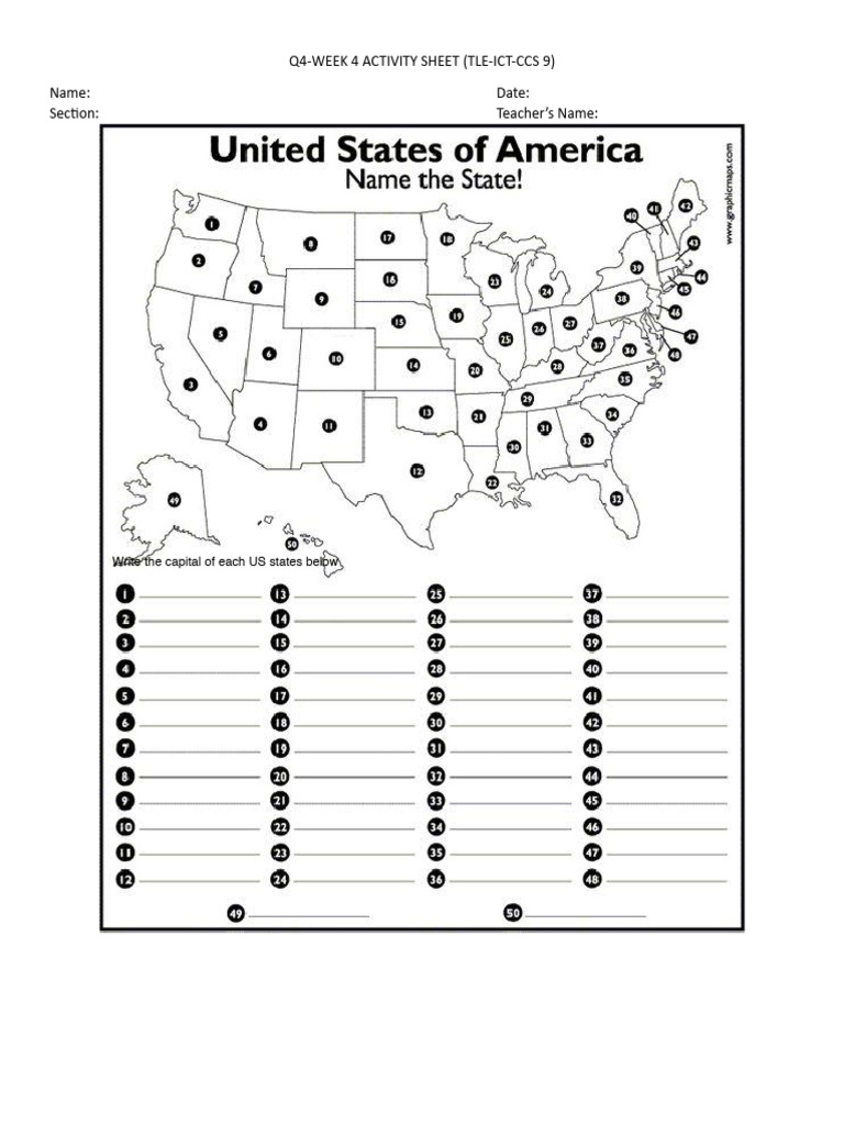 q4 Week4 Us States and Capital Activity Sheet | PDF | History
