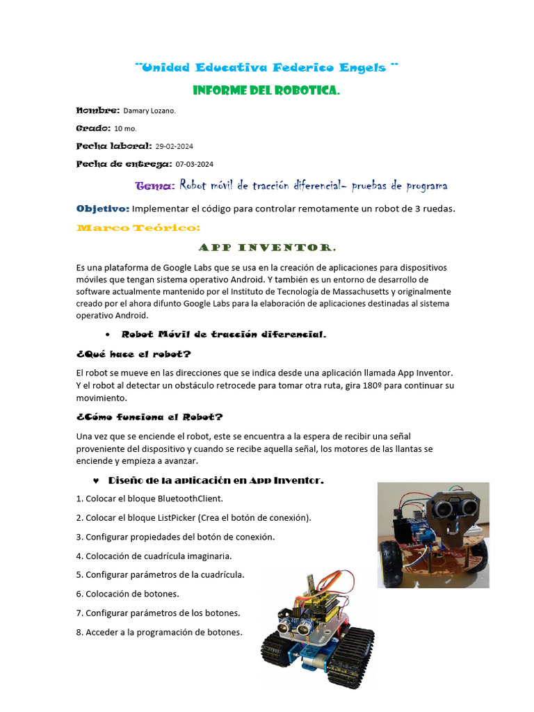 Informe de Robòtica. | PDF | Aplicación movil | Robot