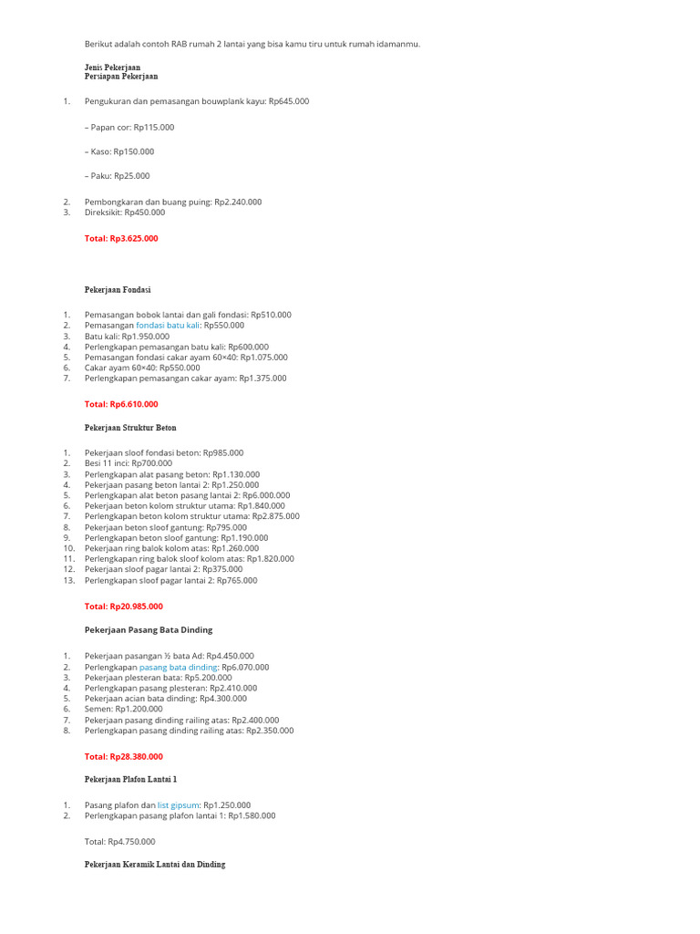 Contoh RAB Bangunan 2 Lantai | PDF