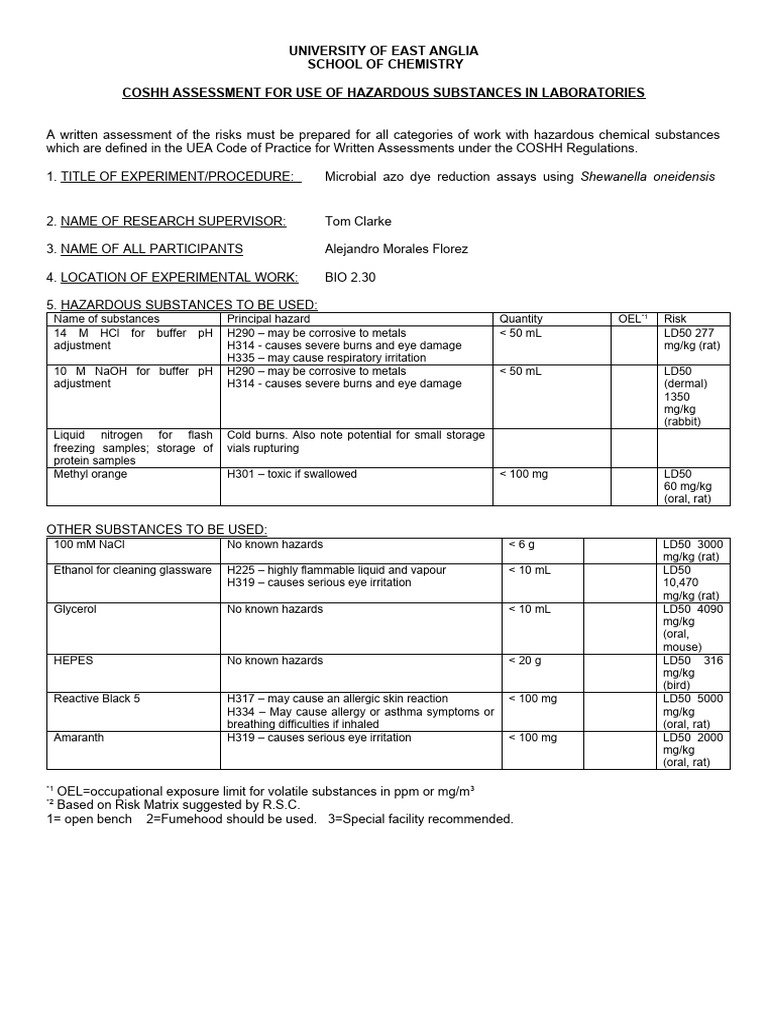 COSHH Azo Dye Reduction Assay | PDF | Chemistry