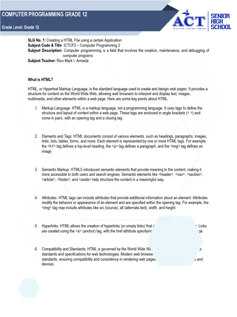 Programming Guides 1 | PDF | Html Element | Html