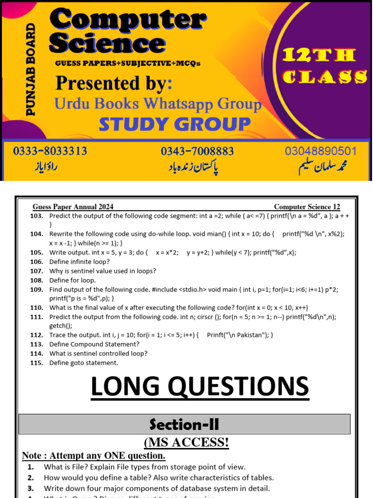 12th Computer Science Guess Papers +subjective + MCQs by Urdu Books ... 12th Computer Science Guess Papers +subjective + MCQs by Urdu Books ...